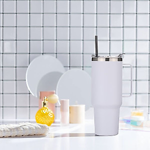 HASLE OUTFITTERS 40 oz Stainless Steel Tumbler with Handle, Vacuum Insulated Tumblers Bulk, Reusable Double Wall Travel Coffee Mug, Durable Powder Coated Water Bottles(White, 8)