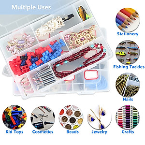 CAZCAL 24 Grids Clear Plastic Organizer Box with Adjustable Dividers for Beads Organizer Earrings Necklaces Art DIY Crafts Jewelry Fishing Tackles craft storage with 1 Sheet Label Stickers