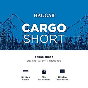 Haggar Men's Flat Front Solid Stretch Cargo Short, Khaki, 36