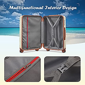 imiomo 3 Piece Luggage Sets,Suitcase with Spinner Wheels,Luggage Set Clearance for Women, Lightweight Rolling Hardside Travel Luggage with TSA Lock (Beige, 5PCS)