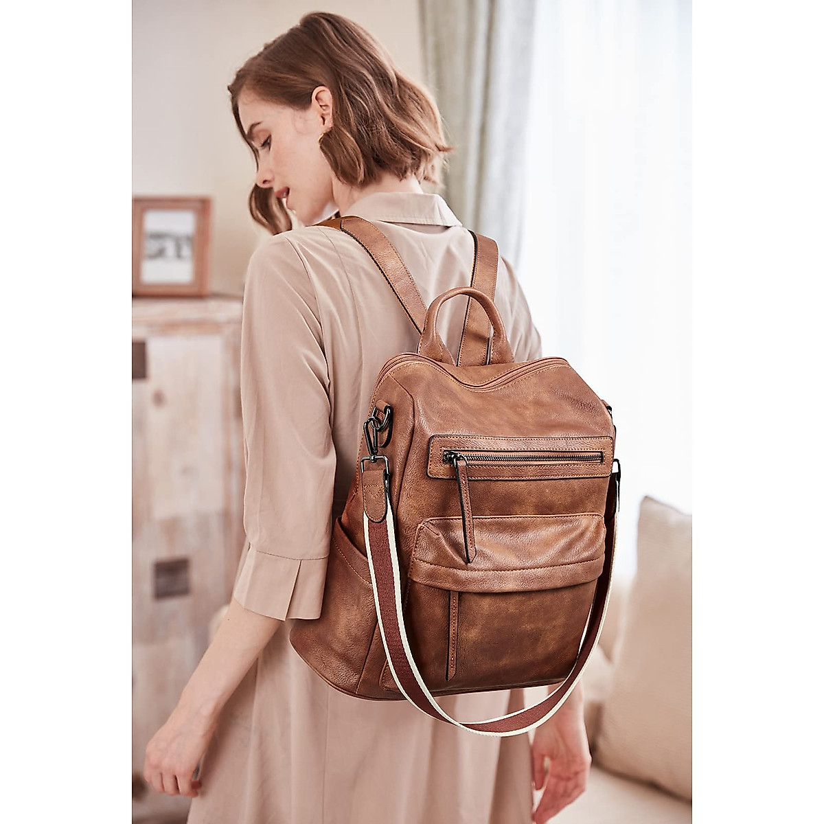 BROMEN Backpack Purse for Women Fashion Leather Designer Travel Large Ladies Shoulder Bag with Women Wallets