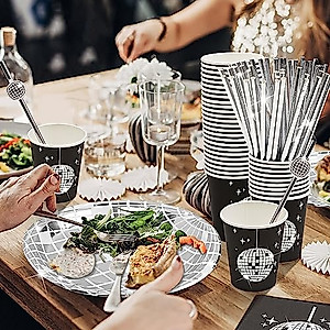 70s Disco Party Supplies Includes 50 Pcs Silver Disco Ball Paper Dinner Plates 50 Pcs Disco Party Cocktail Napkins 50 Pcs Disco Paper Cups 50 Pcs Straws Set for Disco Wedding Birthday Party Picnic