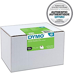 Dymo 54 mm x 101 mm LW Large Shipping Labels/Name Badges, 12 Rolls of 220 (2,640 Easy-Peel Labels), Self-Adhesive, for LabelWriter Label Makers, Authentic - Black, White