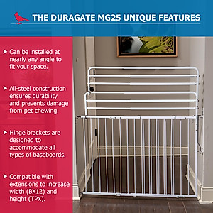 Cardinal Gates MG25 Duragate Baby Gate - Adjustable Dog Gate - Steel Safety Gate for Kids & Pets - 26.5 to 41.5 Inches Wide - White