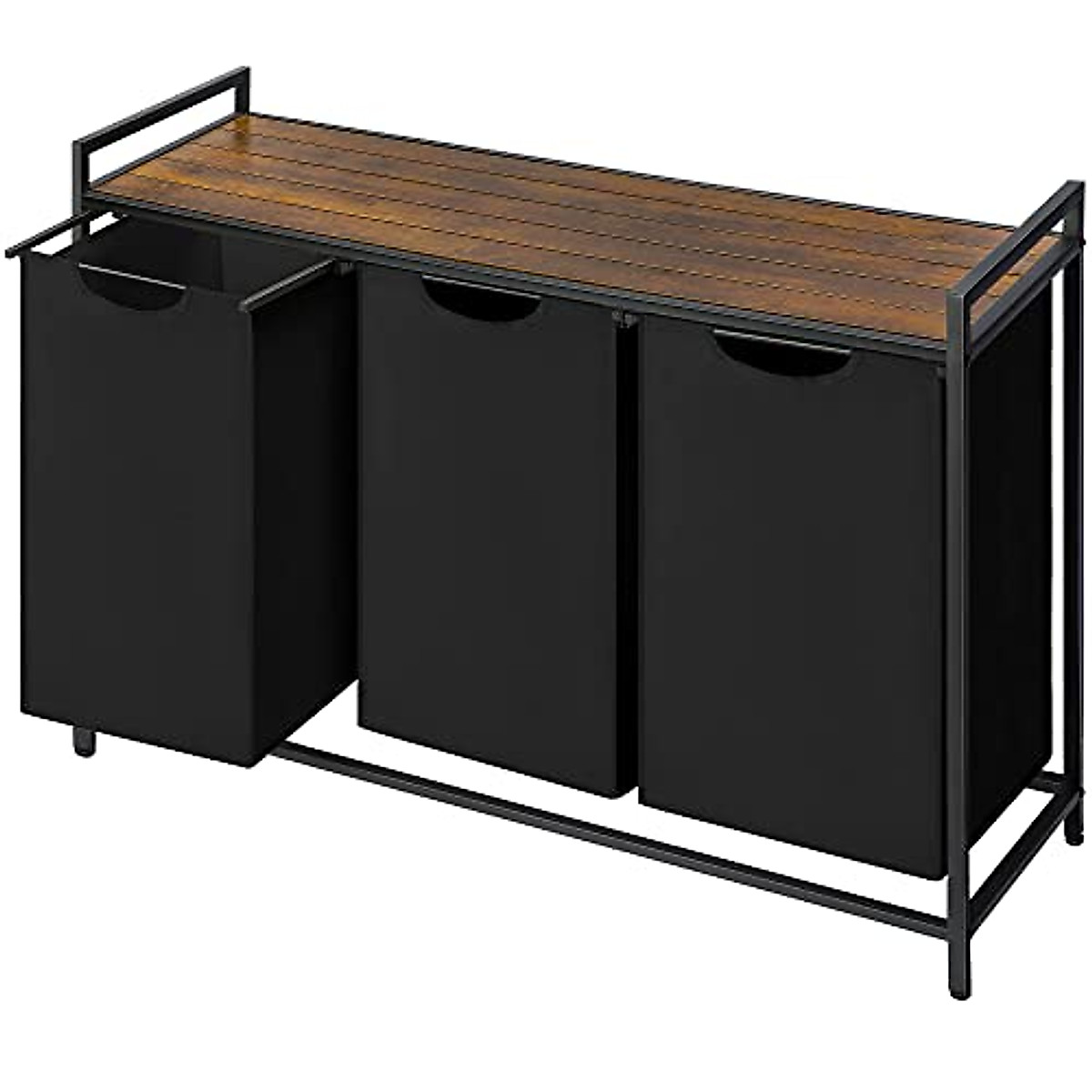 Graciadeco Pull Out Laundry Hamper 3 Compartment Laundry Sorter with Shelf 3 Section Laundry Basket with 3 x 16 Gallons Removable Bags, Black