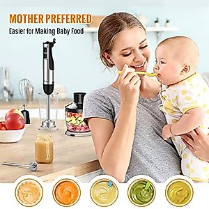 Immersion Blender Handheld, 1100W 5-in-1 Multi-Purpose Hand Blender, 12-Speed Stick Blender, 600ml Beaker, 500ml Chopper, Egg Whisk, Milk Frother, Black