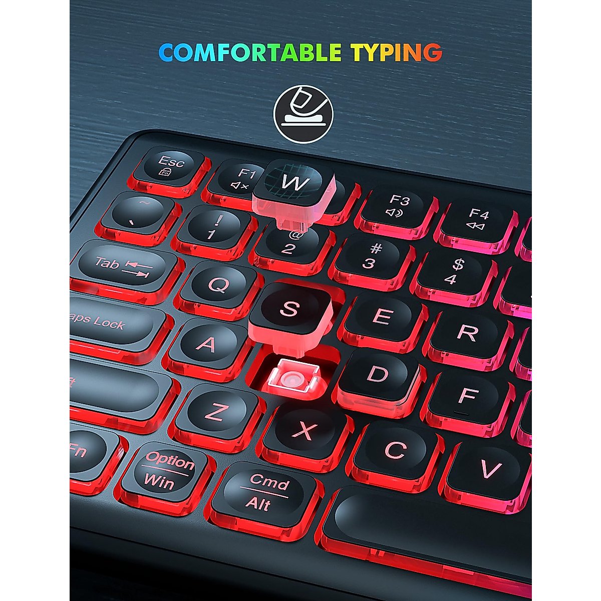 Wireless Keyboard and Mouse Combo - RGB Backlit, Rechargeable & Light Up Letters, Full-Size, Ergonomic Tilt Angle, Sleep Mode, 2.4GHz Quiet Keyboard Mouse for Mac, Windows, Laptop, PC, Trueque