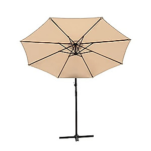 FLAME&SHADE 10 ft Cantilever Hanging Offset Outdoor Patio Umbrella with Base Stand - Beige