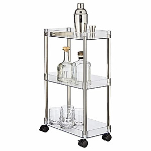 mDesign Slim Portable 3-Tier Household Rolling Storage Cart for Bathroom, Kitchen, Craft Room, Laundry Room, Office, and Kid's Playroom - 4 Rotating Wheels - Clear/Chrome