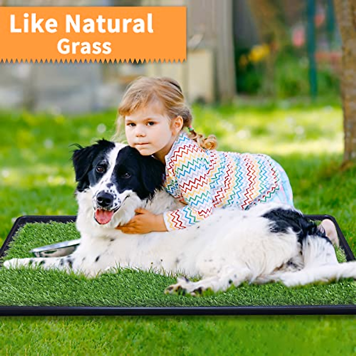 LOOBANI 35in x 23in Extra Large Grass Porch Potty Tray, 2-Pack Replacement Artificial Grass Puppy Training Pads, Quickly Absorbency Portable Dog Patio Potty for Balcony/Apartment Use