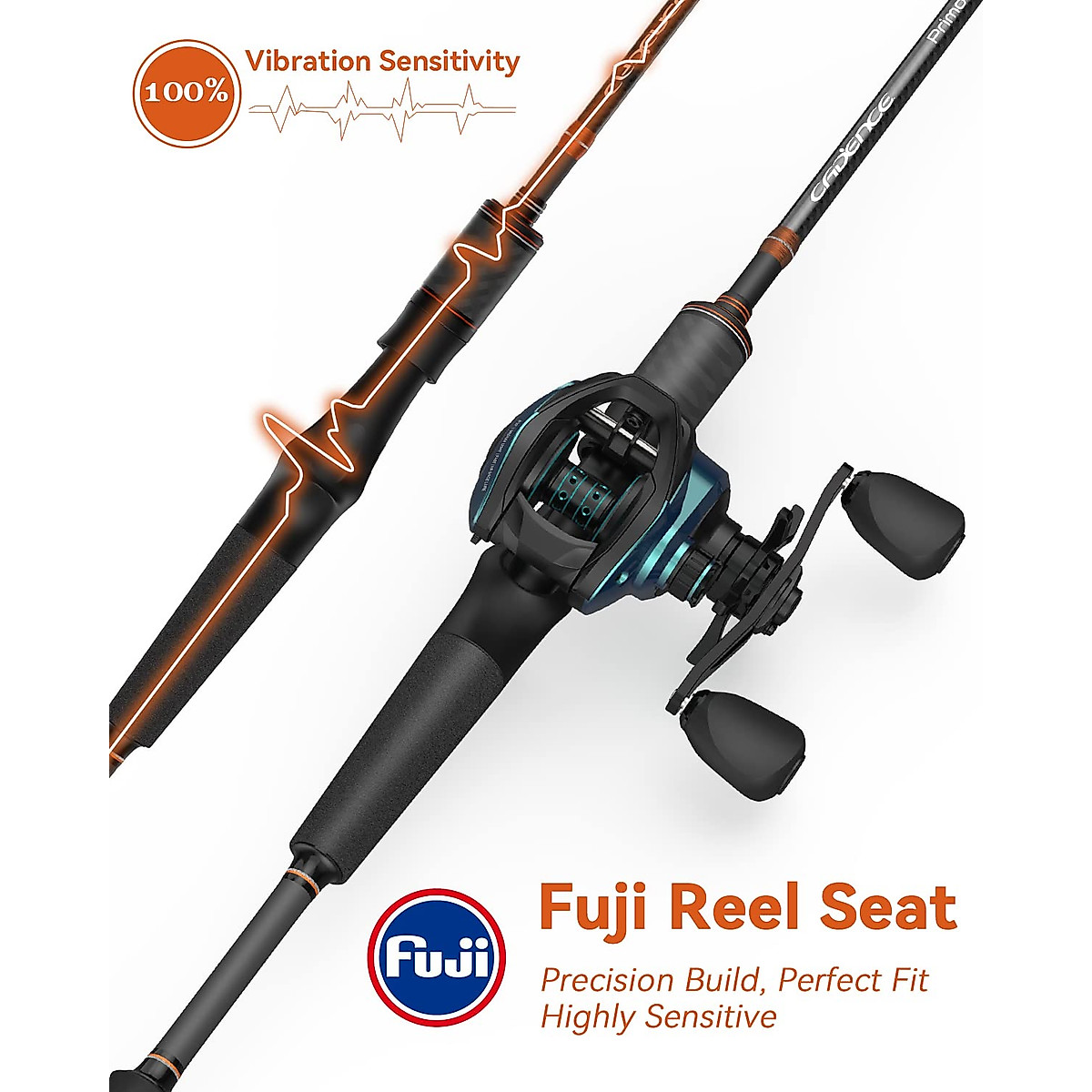 Cadence Primo Baitcasting Rod - Strong & Sensitive Fishing Rod, 40 Ton Carbon Fiber Ultralight Casting Rod with Fuji Reel Seat, Stainless Steel Guides with SiC Inserts, Fishing Pole (Primo-701B-MF)