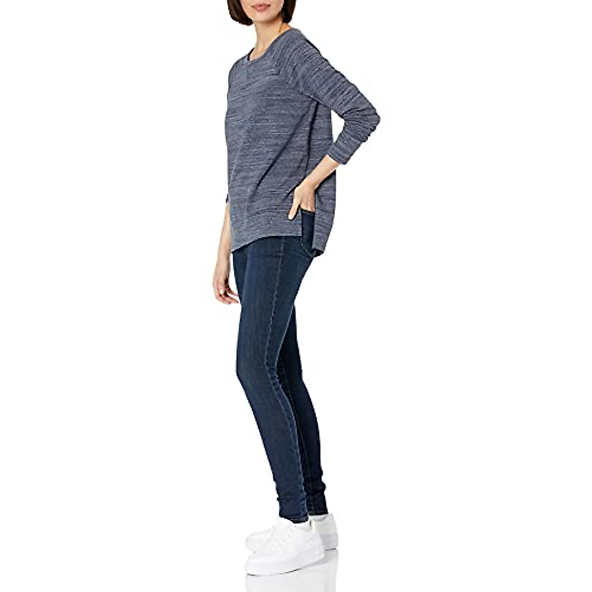 Daily Ritual Women's Oversized Terry Cotton and Modal High-Low Sweatshirt, Navy, Space Dye, Medium
