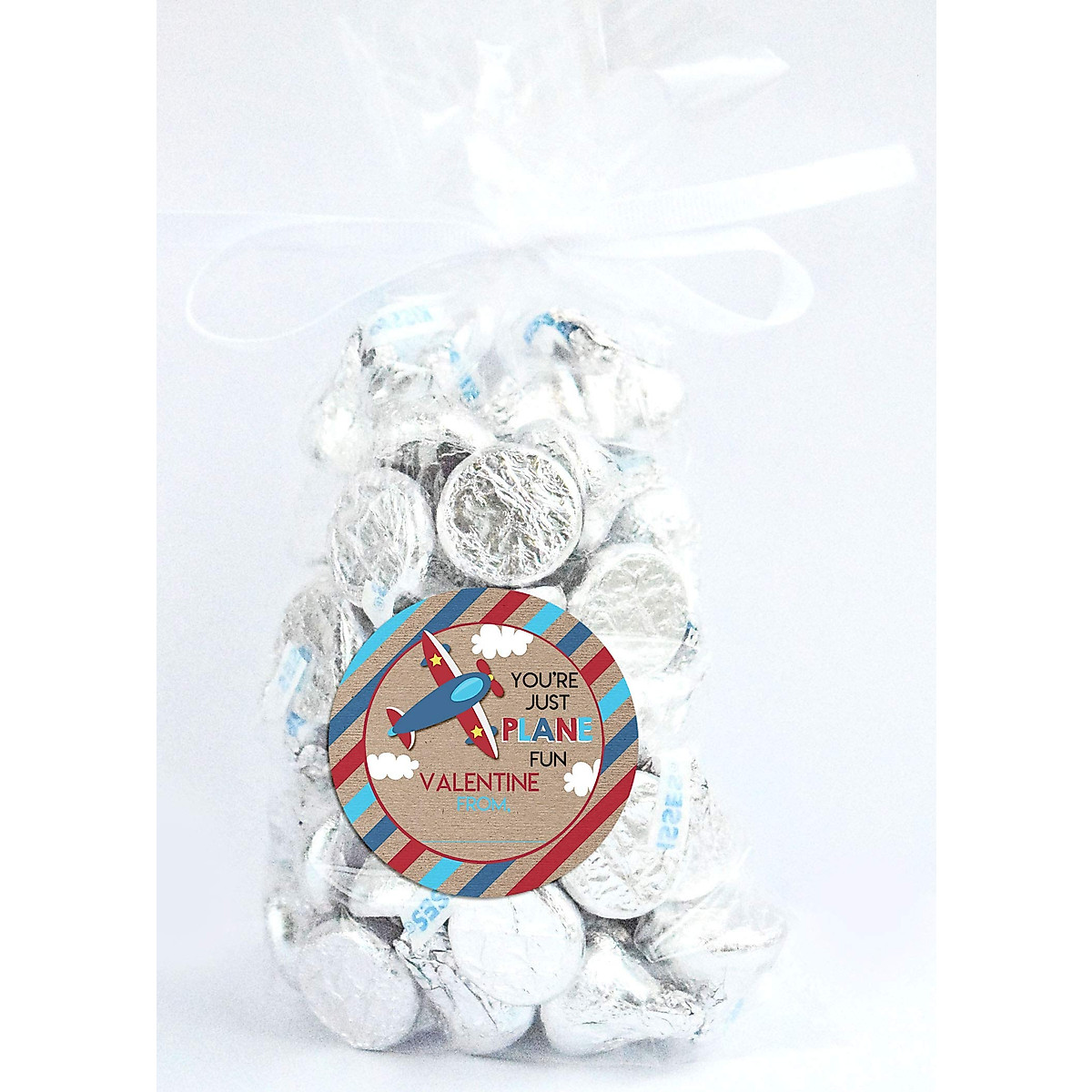 You’re Just Plane Fun Airplane Valentine Party Favor Sticker Labels for Boys, 40 2" Party Circle Stickers by AmandaCreation, Great for Classroom Valentines, Envelope Seals, Gifts & Treats