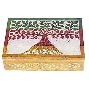 ARTISENIA Handmade Tree of Life Carving Decorative box Soapstone Jewelry Organizer Tarot Card Decks Boxes - Keepsake Storage Box | Birthday, Anniversary for Women Men| Makeup office organizer
