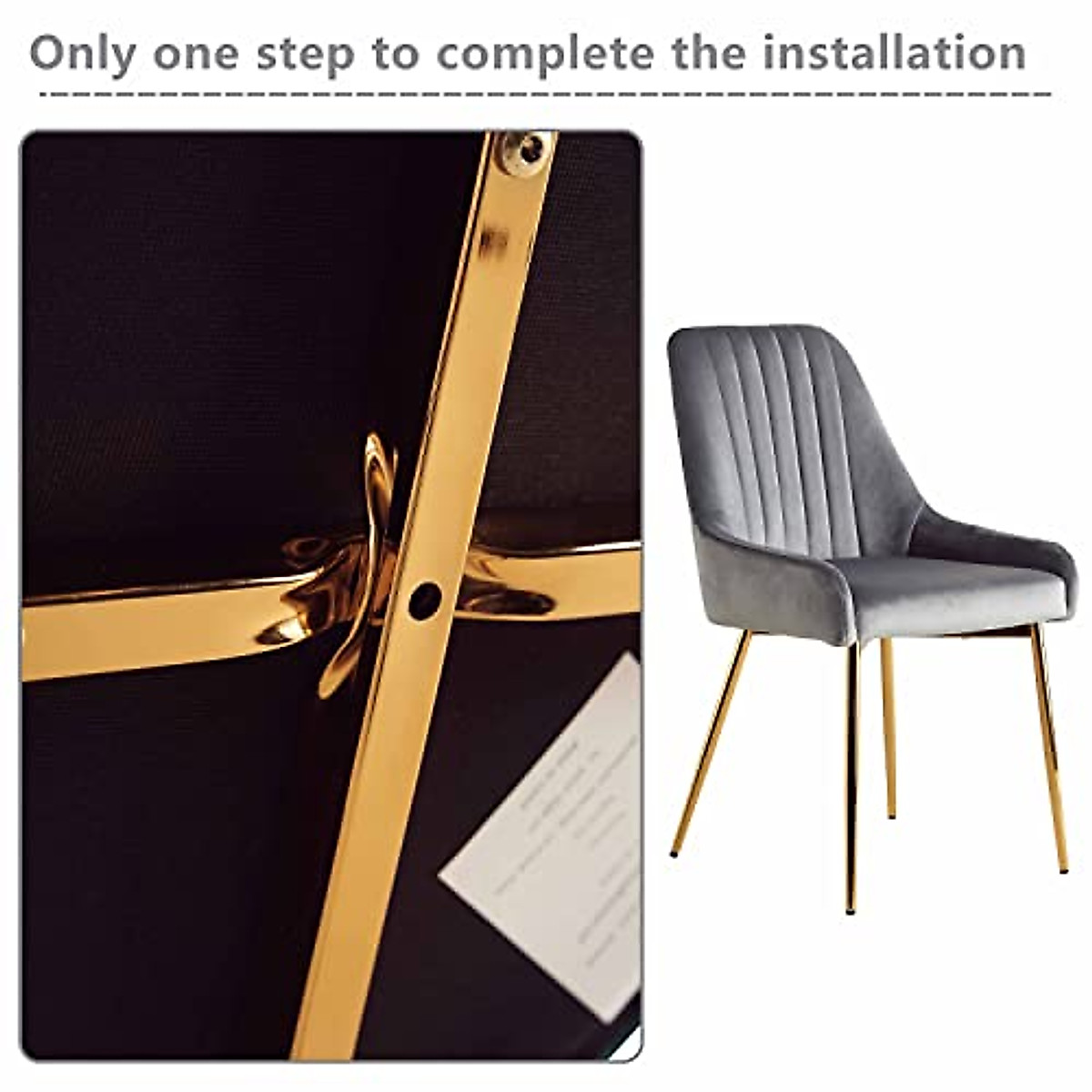 ANOUR Dining Chairs Set of 2, Modern Velvet Living Room Chairs, Kitchen Chairs with Gold Metal Legs, Upholstered Armless Chair for Kitchen Bedroom Vanity(Grey,2 Pack)