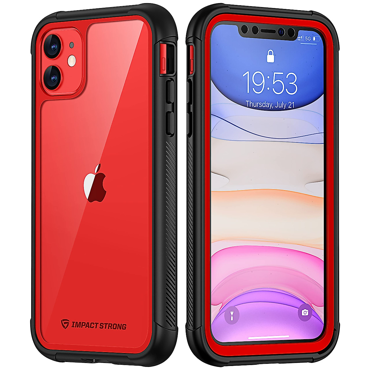 ImpactStrong iPhone 11 Case, Clear Full Body Ultra Protective Case with Built-in Clear Screen Protector Transparent Full Body Cover for iPhone 11 6.1-Inch (2019) - Red