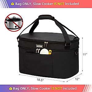 HOMEST Slow Cooker Bag for Crock-Pot 6-8 Quart, Insulated Travel Carrier with Easy to Clean Lining, Carry Case with Top Zip Compartment and Utensil Pocket
