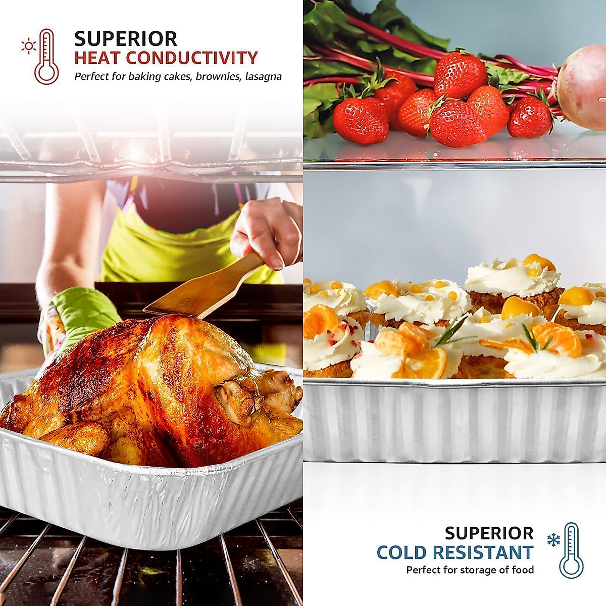 BIOCEAN Aluminum Pans 9x13 Inch 30 Pack, Extra Heavy Duty Foil Pans with Half Size Deep Steam Aluminum Tray Tin Foil Pans for Prepping Food, Storing Heating, Cooking, Baking, Roasting