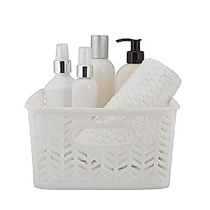 Simplify Small Herringbone Bin | Storage Tote Basket | Organizer | Decorative | Good for Closets | Countertops | Desks | Dressers | Accessories | Cleaning Products | Sports Equipment | Toys | White