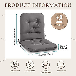 High Back Chair Cushion Outdoor Indoor Tufted Seat/Back Chair Cushion Patio Seating Cushions Waterproof Rocking Chair Pads Weather Resistant Patio Chair Cushions for Outdoor (Dark Gray, 2)