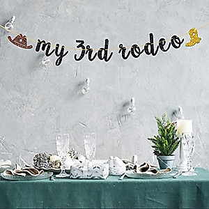 INNORU My 3rd Rodeo Banner, Mexican Theme 3rd Birthday Party Decorations, West Cowboy Cowgirl Three Birthday Party Decorations Black Glitter