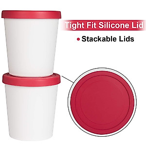 DUNCHATY Ice Cream Containers (Set of 2, 1 Quart Each) Freezer Dessert Containers Reusable Ice Cream Storage Tubs with Silicone Lids for Homemade IceCream Frozen Yogurt Sorbet Red