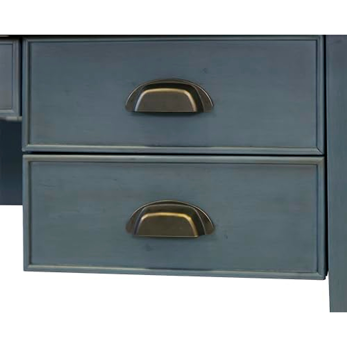 Farmhouse Wood Half-Pedestal Writing Desk and Return, Open L-Shaped Table and Return, Office Desk and Return, Blue