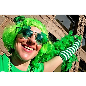 Melpomenia St. Patrick’s Day Green Sunglasses Irish Shamrock Four Leaf Clover Green Lens Shades Costume Party Glasses(Four Leaf Green)