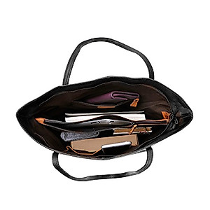 ZLYC Women Vintage Dip Dye Leather Tote Bag Handbag Large Zippered Shoulder Bag, Black