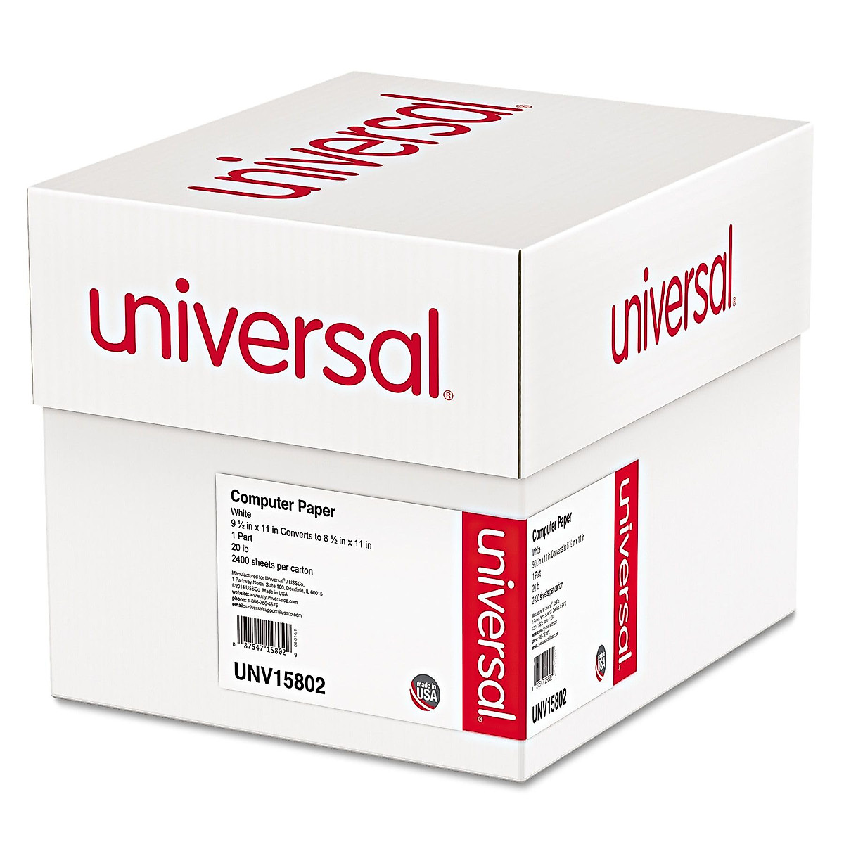 Universal UNV15802 20 lbs. 9-1/2 in. x 11 in. Computer Paper Letter Trim Perforations - White (2400/Carton)