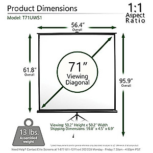 Elite Screens Tripod Series, 71-INCH 1:1, 16:9, 4:3, Adjustable Multi Aspect Ratio Portable Indoor Outdoor Projector Screen, 8K / 4K Ultra HD 3D Ready, US Based Company 2-YEAR WARRANTY, T71UWS1 - Black
