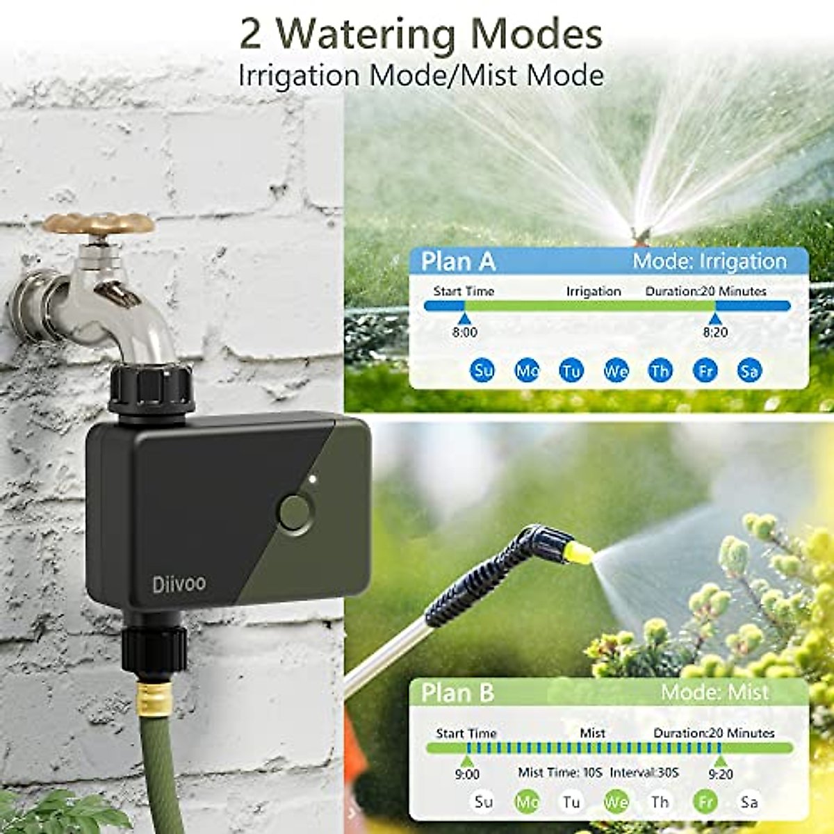 WiFi Hose Timer, Diivoo Smart Water Timer with WiFi Hub, 6 Irrigation Plans and 2 Watering Modes, Smart Sprinkler Compatible with Alexa and Google Home