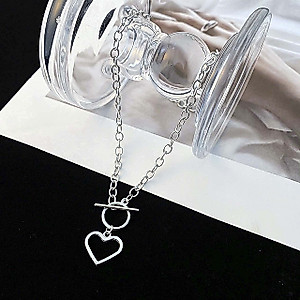 Avanlin Heart Pendant Choker Necklace Silver Stainless Steel Toggle Necklaces Cable Chain for Women Girls