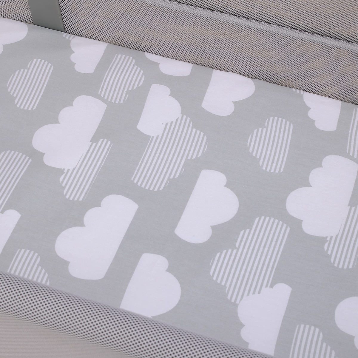 Skip Hop Cozy-Up 2-in-1 Bedside Sleeper Grey and White Clouds 100% Cotton Fitted Bassinet Sheet