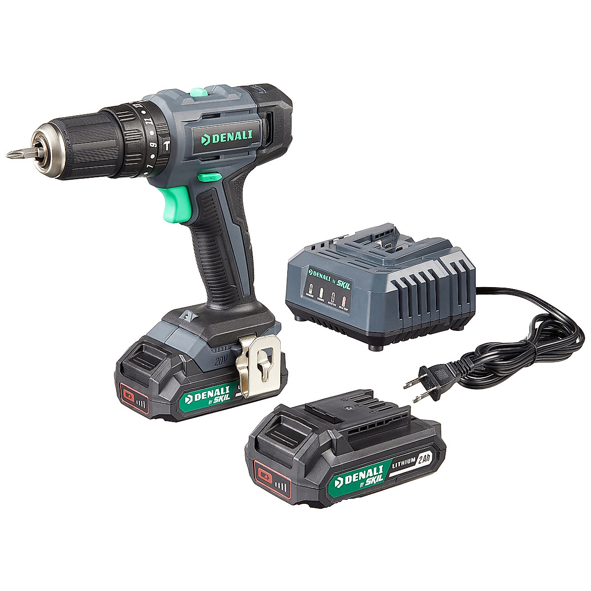 Amazon Brand - Denali by SKIL 20V Cordless Hammer Drill Kit with 2 x 2.0Ah Lithium Batteries and Charger, Blue