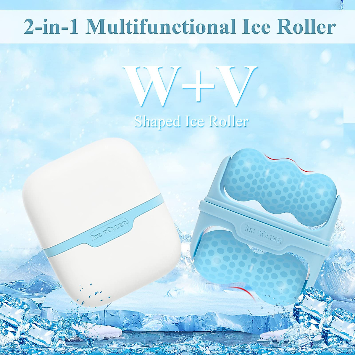 Ice Roller for Face, Ice Face Roller Skin Care Tools, 2 in 1 Face Massager Eye Roller for Puffy Eyes Migraine Relief, Reduce Wrinkles, Relieve Muscle Soreness, Relieve Sunburn and Redness, Blue