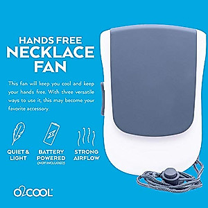 O2COOL Deluxe Necklace Fan | Battery Powered, Hands-Free Personal Cooling Fan w/Adjustable Lanyard, Table Top Stand + Wearable Clip (Grey (2 Pack))
