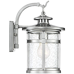 Franklin Iron Works Callaway Modern Industrial Outdoor Wall Light Fixture Chrome 14 1/2" Clear Seedy Glass Lantern for Exterior House Porch Patio Outside Deck Garage Yard Front Door Garden Home