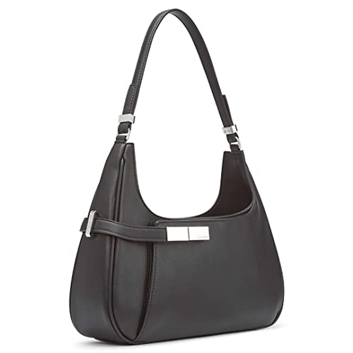 Calvin Klein Jade Top Zip Shoulder Bag, Black/Silver,One Size