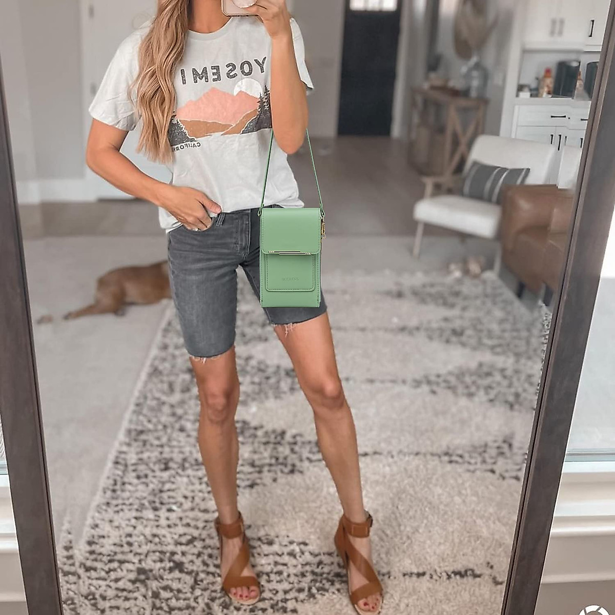 Roulens Small Crossbody Cell Phone Purse for Women, Touch Screen Bag Shoulder Handbag Wallet with Credit Card Slots