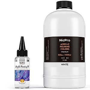 Nicpro Titanium White Color Acrylic Pour Paint, 32 Ounce Pre-Mixed Pouring Paint Supplies with Silicone Pour Oil & Gloves for Canvas, Rock, Wood Cell Creation Flow DIY Art Painting, Ready to Pour