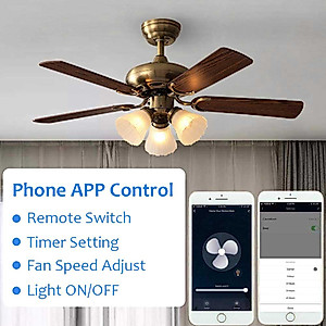 Smart WiFi Fan Switch Ceiling Fan and Light Remote Control Kit, WiFi Fan Controller Compatible with Alexa Google, Phone APP Control, No Hub Required, Universal Ceiling Fan Light Remote Control