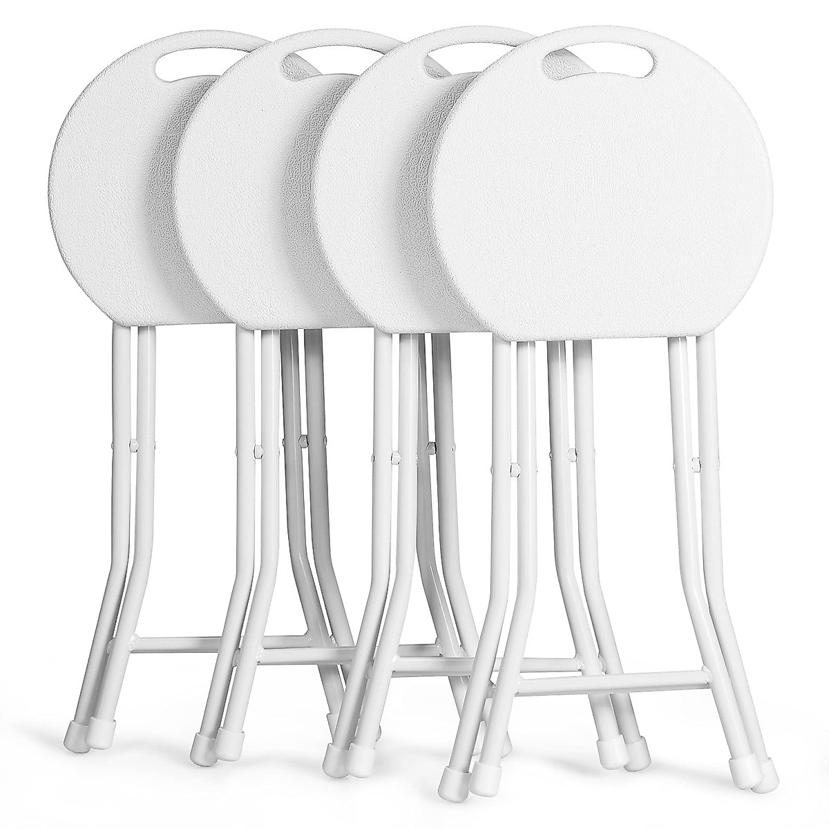 Giantex Set of 4 Folding Stool, Round Foldable Bar Stools, 4 Pack Portable Folding Chairs with Handle, Collapsible Stools 18 Inch 330lbs Capacity for Camping RV Party (White)