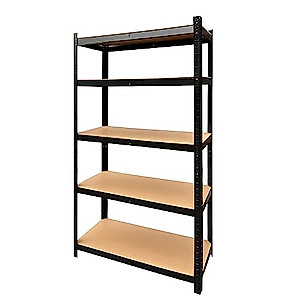 Garage Shelving for Kitchen 5-Tier 80”*40”*20” Metal Shelves Adjustable Garage Storage Shelves Metal Shelving Unit Utility Rack Shelf with MDF Board for Basement, Pantry, Warehouse Black