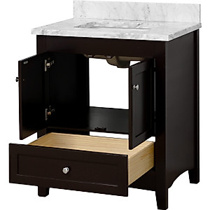 Abbey 30-inch Bathroom Vanity (Carrara/Chocolate): Includes Chocolate Cabinet with Authentic Italian Carrara Marble Countertop and White Ceramic Sink