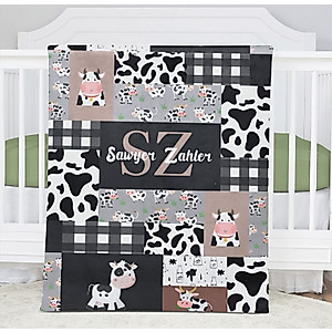 NZOOHY Cow Print Patchwork Personalized Baby Blanket for Girl Boy Soft Warm Newborn Throw Naps Swaddle Custom Blanket 30X40 in