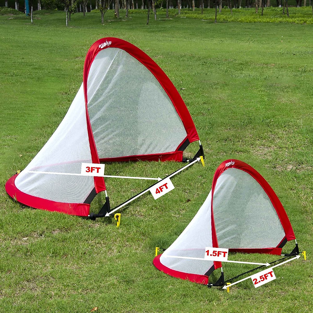 porayhut Pop up Soccer Net Soccer Goal for Kid Easy-up,Set of 2,Portable 210D Oxford with 8 Field Marker Cones & Extra Stakes,Fun for Backyard and Soccer Training Net