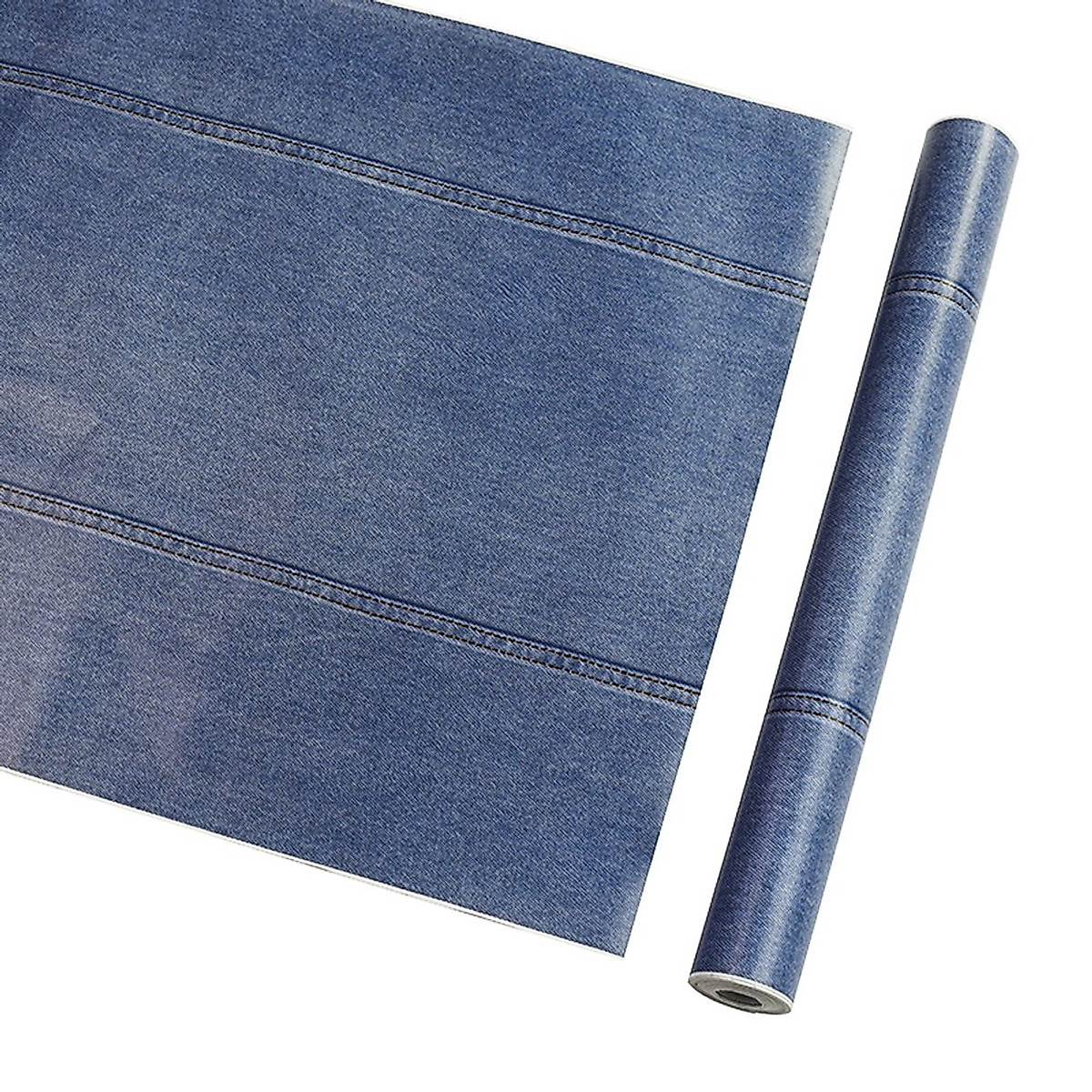 Decorative Blue Denim Pattern Vinyl Contact Paper Self Adhesive Shelf Liner for Kitchen Cabinets Countertop Furniture Crafts 17.7x78.7 Inches