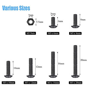 DYWISHKEY 360 Pieces M3 x 6mm/8mm/10mm/12mm/16mm/20mm, 10.9 Grade Alloy Steel Hex Button Head Cap Bolts Screws Nuts Kit with Hex Wrench