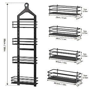 Orimade Adjustable Anti-Slip Hanging Shower Caddy Over Shower Head,Rustproof Bathroom Hanging Shower Organizer with 4 Hooks for Razor,No Drilling Shower Shelves Storage Rack,Black 4 Tier